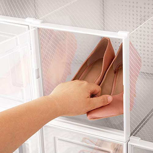 SONGMICS Plastic Shoe Boxes, Tall Shoe Storage Organizers for High Heels, Ankle Boots, High Tops, Pack of 10, Stackable and Foldable, Clear Front Door, Transparent ULSP001W01