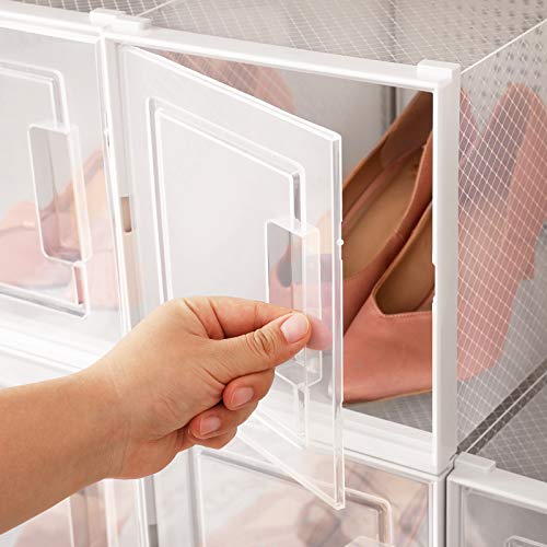 SONGMICS Plastic Shoe Boxes, Tall Shoe Storage Organizers for High Heels, Ankle Boots, High Tops, Pack of 10, Stackable and Foldable, Clear Front Door, Transparent ULSP001W01