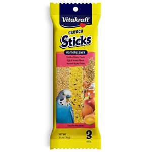 vitakraft crunch sticks parakeet treat - honey, egg, and apple- pet bird treat toy - variety pack