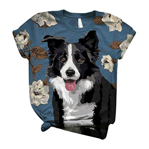 Womens Short Sleeve T Shirt Pet Dog Printed O-Neck T-Shirt Blouse Cute Graphic Tee Tops Black