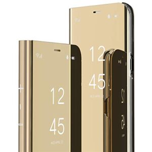 imirst for redmi note 9s case luxury bookstyle clear view window electroplate stand full body protective flip folio slim cover for redmi note 9 pro mirror:golden qh