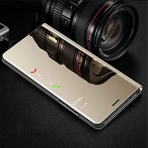 IMIRST for Redmi Note 9s Case Luxury Bookstyle Clear View Window Electroplate Stand Full Body Protective Flip Folio Slim Cover for Redmi Note 9 Pro Mirror:Golden QH