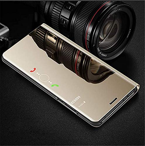 IMIRST for Redmi Note 9s Case Luxury Bookstyle Clear View Window Electroplate Stand Full Body Protective Flip Folio Slim Cover for Redmi Note 9 Pro Mirror:Golden QH