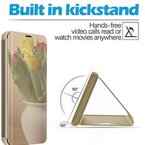 IMIRST for Redmi Note 9s Case Luxury Bookstyle Clear View Window Electroplate Stand Full Body Protective Flip Folio Slim Cover for Redmi Note 9 Pro Mirror:Golden QH