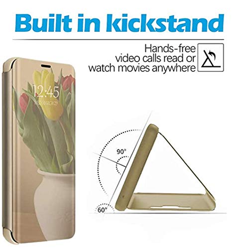 IMIRST for Redmi Note 9s Case Luxury Bookstyle Clear View Window Electroplate Stand Full Body Protective Flip Folio Slim Cover for Redmi Note 9 Pro Mirror:Golden QH