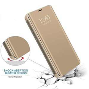 IMIRST for Redmi Note 9s Case Luxury Bookstyle Clear View Window Electroplate Stand Full Body Protective Flip Folio Slim Cover for Redmi Note 9 Pro Mirror:Golden QH