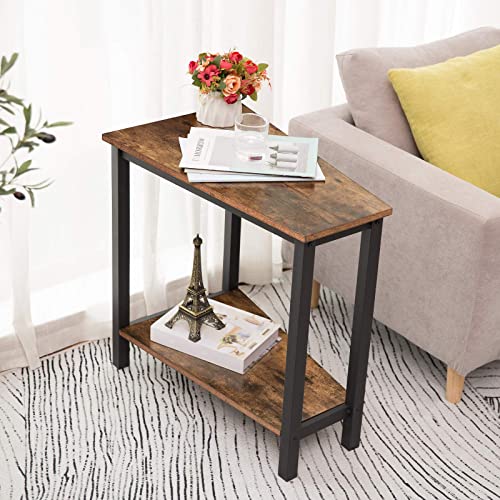 HOOBRO Wedge End Table, Recliner Wedge Side Table, Between Sofa, Chair, Wood Look Accent Table with Extra Bottom Shelf for Small Space, Condo, Apartment, Dormitory, Living Room, Rustic Brown BF64BZ01