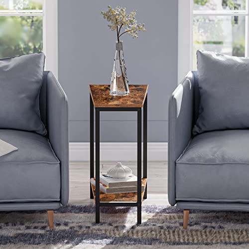 HOOBRO Wedge End Table, Recliner Wedge Side Table, Between Sofa, Chair, Wood Look Accent Table with Extra Bottom Shelf for Small Space, Condo, Apartment, Dormitory, Living Room, Rustic Brown BF64BZ01