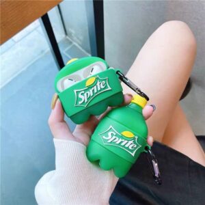 Cute AirPod Case Sprite Cover for Apple AirPods 1 2 with Clip Keychain Soft Silicone Green Lemon Drink Bottle 3D Cartoon Fresh Summer Cute Cool Fun Unique Kids Girls Boys Son Daughter Men Guys