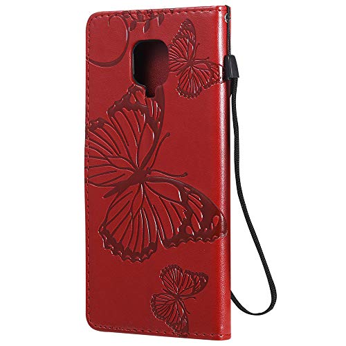 EMAXELER Redmi Note 9 Pro Case Shockproof PU Leather Retro Butterfly Embossed Wallet Flip Case Magnetic Stand with Card Slot Folio Cover for Xiaomi Redmi Note 9 Pro Butterfly Red KT