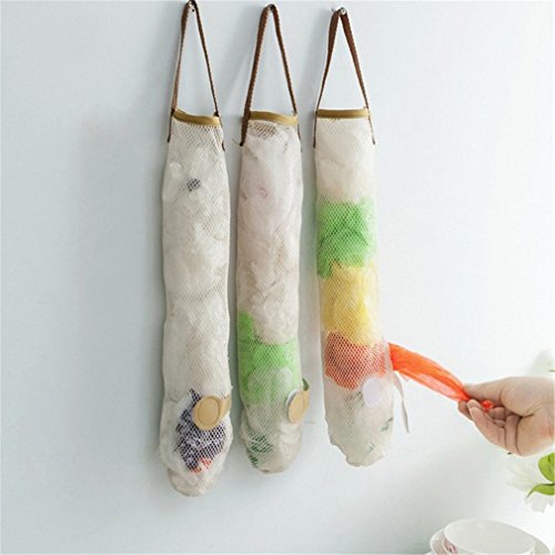 Timetries Reusable Hanging Mesh Storage Bags Long Grocery Bag Organizer for Potatoes, Onions, Vegetables, Fruit, Plastic Bag Holder Dispenser for Kitchen