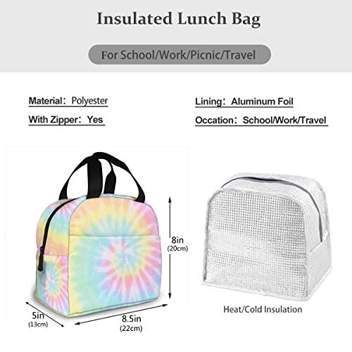 Pastel Tie Dye Portable Insulated Lunch Tote Bag Reusable Lunch Box For Men, Women And Kids