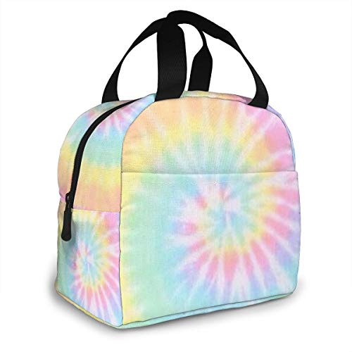 Pastel Tie Dye Portable Insulated Lunch Tote Bag Reusable Lunch Box For Men, Women And Kids