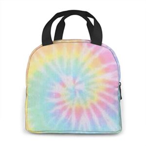 Pastel Tie Dye Portable Insulated Lunch Tote Bag Reusable Lunch Box For Men, Women And Kids