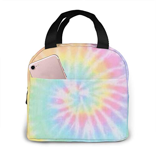 Pastel Tie Dye Portable Insulated Lunch Tote Bag Reusable Lunch Box For Men, Women And Kids