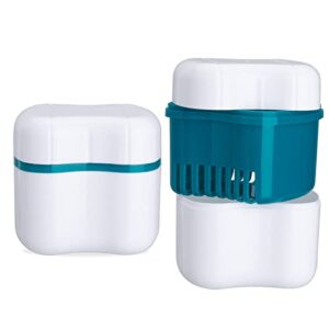 lvchen denture cleaning case - soaking cup false teeth container denture storage case with strainer basket for travel cleaning complete clean care for dentures and clear braces