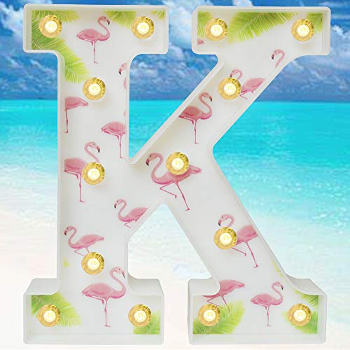 Pooqla Marquee Letters Tropical Luau Party Supplies Flamingos Palm Trees Painted LED Letter Sign Light for Hawaiian Party Decoration Birthday Bedroom Wall Decor Table Centerpieces K