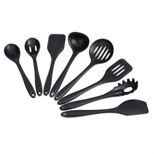 amazoncommercial non-stick heat resistant silicone cooking utensil set, set of 8 utensils, black