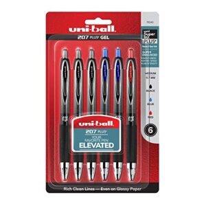 uni-ball 207 plus+ gel pens, medium (0.7mm), assorted ink, 6 count