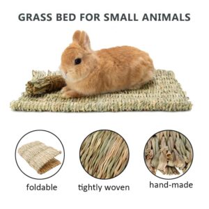 Hamiledyi Rabbit Grass Bed,Natural Handmade Hay Mat Chew Balls for Rabbit Gerbil Chinchilla Guinea Pig Ferret Other Small Animals(7 Pcs)