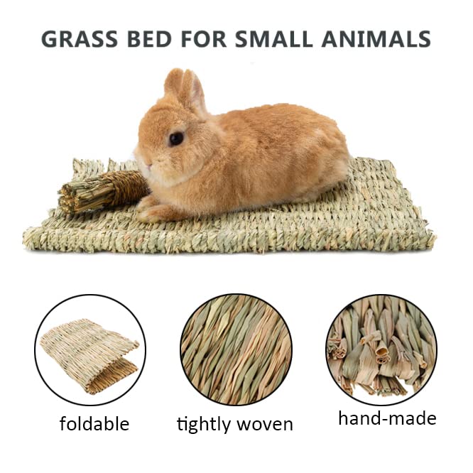 Hamiledyi Rabbit Grass Bed,Natural Handmade Hay Mat Chew Balls for Rabbit Gerbil Chinchilla Guinea Pig Ferret Other Small Animals(7 Pcs)