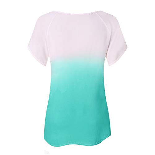 Women's Tunic Tops Short Sleeve Loose V Neck Flowy Gradient Shirts Blouse Casual T Shirt Green