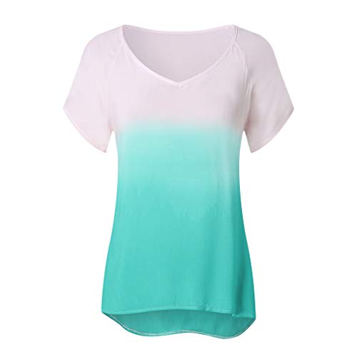 Women's Tunic Tops Short Sleeve Loose V Neck Flowy Gradient Shirts Blouse Casual T Shirt Green