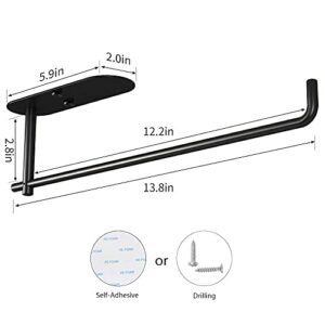 HUFEEOH Adhesive Paper Towel Holder Under Cabinet Wall Mount for Kitchen Paper Towel, Paper Towel Roll Rack for Bathroom Towel, SUS304 Stainless Steel (13 1/5inch, Black)