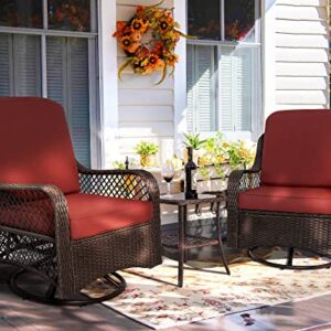 LEISU 3-Pieces Patio Swivel Wicker Bistro Furniture Set with Cushioned Patio Swivel Rocker Swivel Rocking Chairs Set Side Table Outdoor Rattan Conversation Sets (Rust)