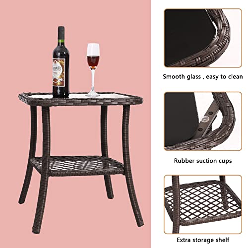 LEISU 3-Pieces Patio Swivel Wicker Bistro Furniture Set with Cushioned Patio Swivel Rocker Swivel Rocking Chairs Set Side Table Outdoor Rattan Conversation Sets (Rust)