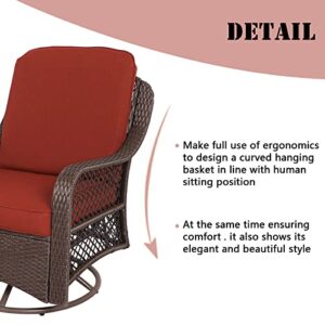 LEISU 3-Pieces Patio Swivel Wicker Bistro Furniture Set with Cushioned Patio Swivel Rocker Swivel Rocking Chairs Set Side Table Outdoor Rattan Conversation Sets (Rust)