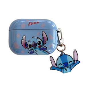 soft tpu blue stitch case with charm and keychain for apple airpods pro airpodspro 2019 model funny face cute lovely adorable kawaii girls kids women