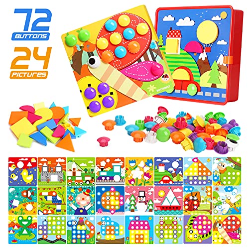 Gxi Button Art Toys Crafts for Toddler Activities Game Peg Board Preschool Toys Mosaic Pegboard for Kids Age 2 3 4 5 6 Girls Boys Gift