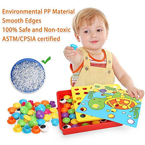 Gxi Button Art Toys Crafts for Toddler Activities Game Peg Board Preschool Toys Mosaic Pegboard for Kids Age 2 3 4 5 6 Girls Boys Gift