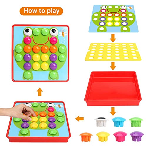 Gxi Button Art Toys Crafts for Toddler Activities Game Peg Board Preschool Toys Mosaic Pegboard for Kids Age 2 3 4 5 6 Girls Boys Gift