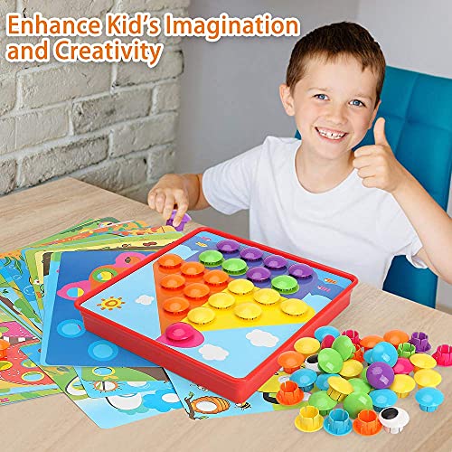 Gxi Button Art Toys Crafts for Toddler Activities Game Peg Board Preschool Toys Mosaic Pegboard for Kids Age 2 3 4 5 6 Girls Boys Gift