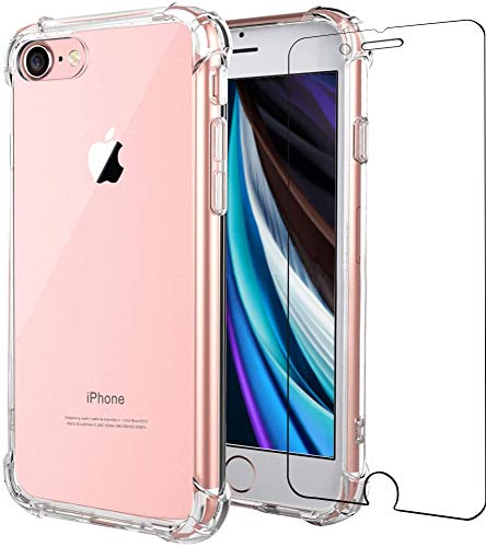 iPhone SE 2nd 2020 New/iPhone SE 3 2022, iPhone 8, iPhone 7 Case, Screen Protector Slim Shock Absorption Reinforced Corner Soft TPU Silicone Clear iPhone SE 3 2022 Case 4.7" (Clear)