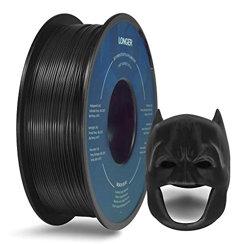 Longer PLA 3D Printer Filament, 1.75mm PLA Filament, Dimensional Accuracy +/- 0.03 mm, 1kg Spool, Black