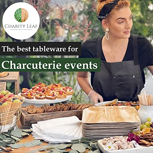 Charity Leaf Disposable Palm Leaf 12" Round Plates (25 pieces) Bamboo Like Serving Platters, Disposable Boards, Eco-Friendly Dinnerware For Weddings, Catering, Events