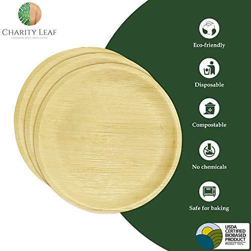 Charity Leaf Disposable Palm Leaf 12" Round Plates (25 pieces) Bamboo Like Serving Platters, Disposable Boards, Eco-Friendly Dinnerware For Weddings, Catering, Events