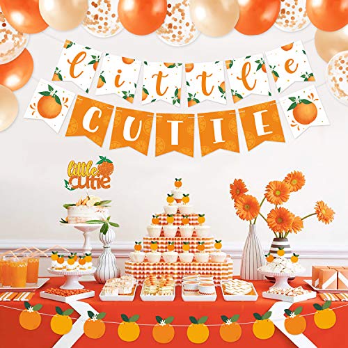 Little Cutie Baby Shower Decorations Orange Birthday Party Supplies Kit, Little Cutie Banner Cake Topper Citrus Cupcake Topper Confetti Balloons for Tangerine Baby Shower Clementine Birthday Party