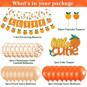 Little Cutie Baby Shower Decorations Orange Birthday Party Supplies Kit, Little Cutie Banner Cake Topper Citrus Cupcake Topper Confetti Balloons for Tangerine Baby Shower Clementine Birthday Party