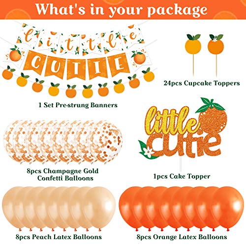 Little Cutie Baby Shower Decorations Orange Birthday Party Supplies Kit, Little Cutie Banner Cake Topper Citrus Cupcake Topper Confetti Balloons for Tangerine Baby Shower Clementine Birthday Party