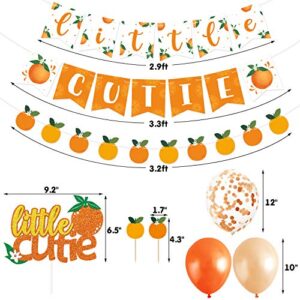 Little Cutie Baby Shower Decorations Orange Birthday Party Supplies Kit, Little Cutie Banner Cake Topper Citrus Cupcake Topper Confetti Balloons for Tangerine Baby Shower Clementine Birthday Party