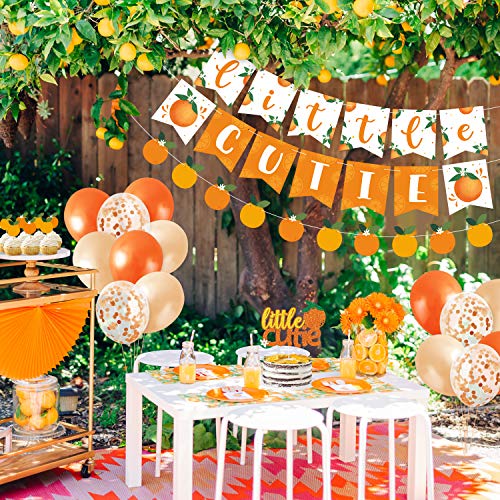 Little Cutie Baby Shower Decorations Orange Birthday Party Supplies Kit, Little Cutie Banner Cake Topper Citrus Cupcake Topper Confetti Balloons for Tangerine Baby Shower Clementine Birthday Party