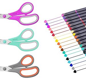 iBayam 18-Colors Fine Tip Pens with 3-Pack Mutipurpose scissors