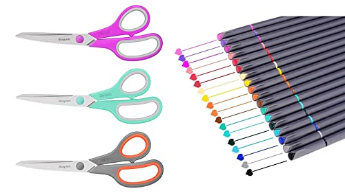 iBayam 18-Colors Fine Tip Pens with 3-Pack Mutipurpose scissors