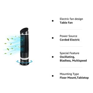 DR.PREPARE Oscillating Tower Fan, Desk Table Fan with 3 Speeds, Quiet Cooling, 60° Oscillation, 16 Inch Personal Small Bladeless for Bedroom Home Office Desktop