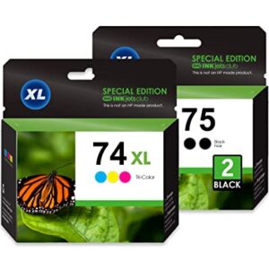 INKjetsclub Remanufactured Ink Cartridge Replacement for 3 Pack - 74 & 75 High Yield Ink Cartridge Value Pack. Includes 2 Black and 1 Color Compatible Ink Cartridges.