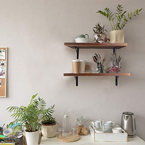 Kosiehouse Floating Shelves, Wall Mounted Rustic Pine Wood Farmhouse Shelf with Brackets Storage Rack Display Ledge Set of 3 for Bedroom Bathroom Living Room Kitchen Office